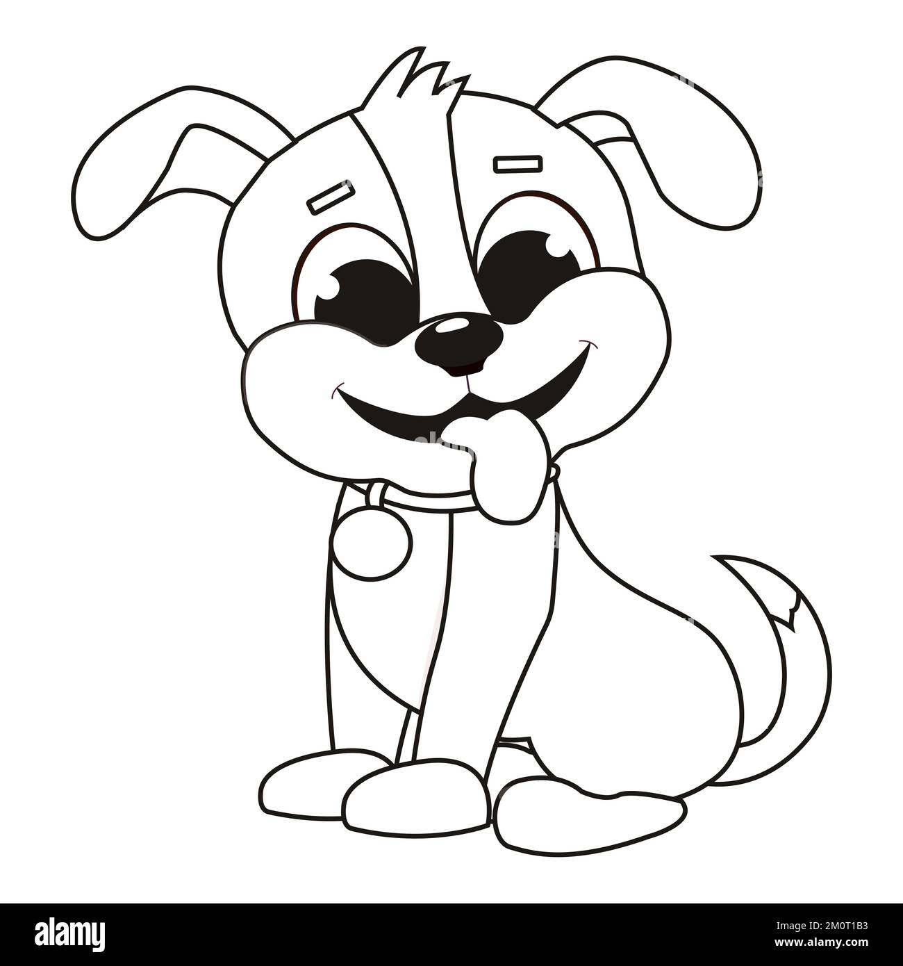 Coloring page outline sitting smiling cute dog in cartoon style ...
