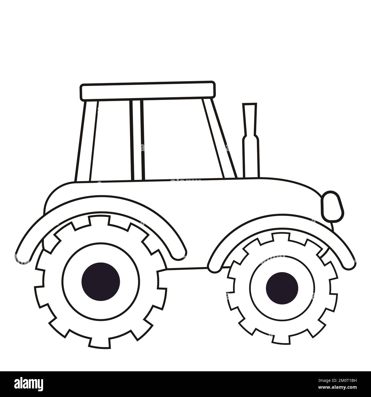 Tractor with wheels, farm transport outline in cartoon style, coloring ...