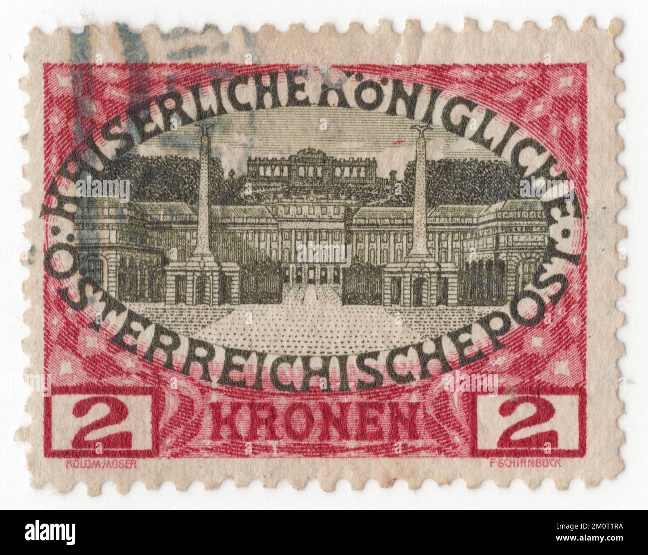 AUSTRIA - CIRCA 1908-1913: An original canceled Austrian 2 krone postage stamp depicting a ...