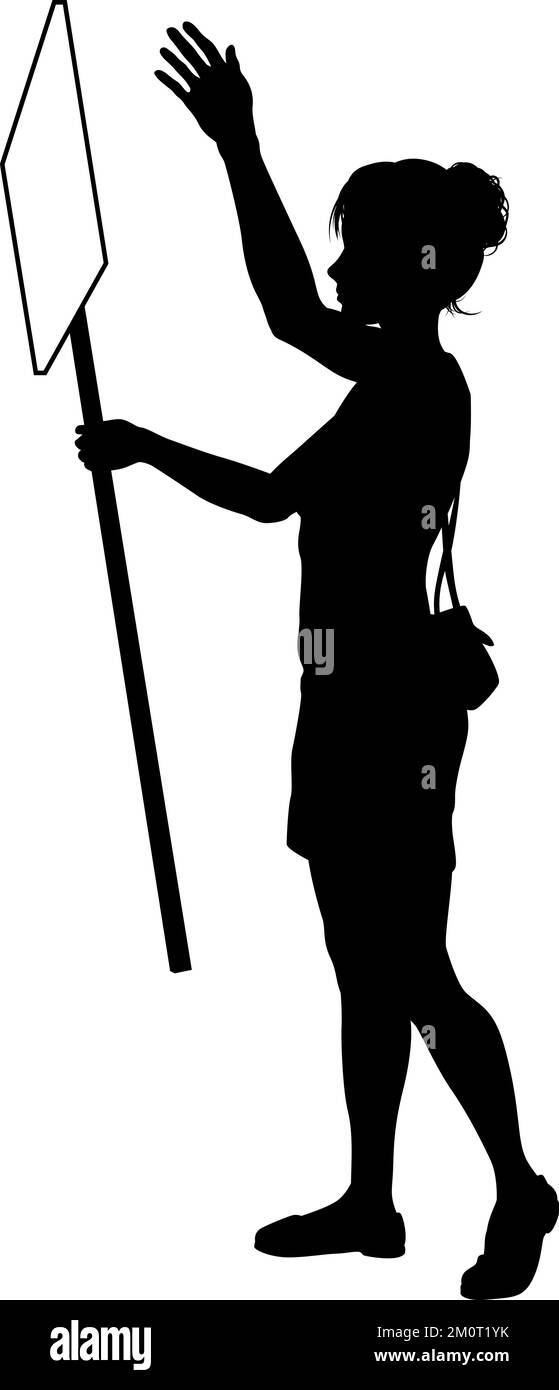 Protest Rally March Picket Sign Silhouette Person Stock Vector Image ...