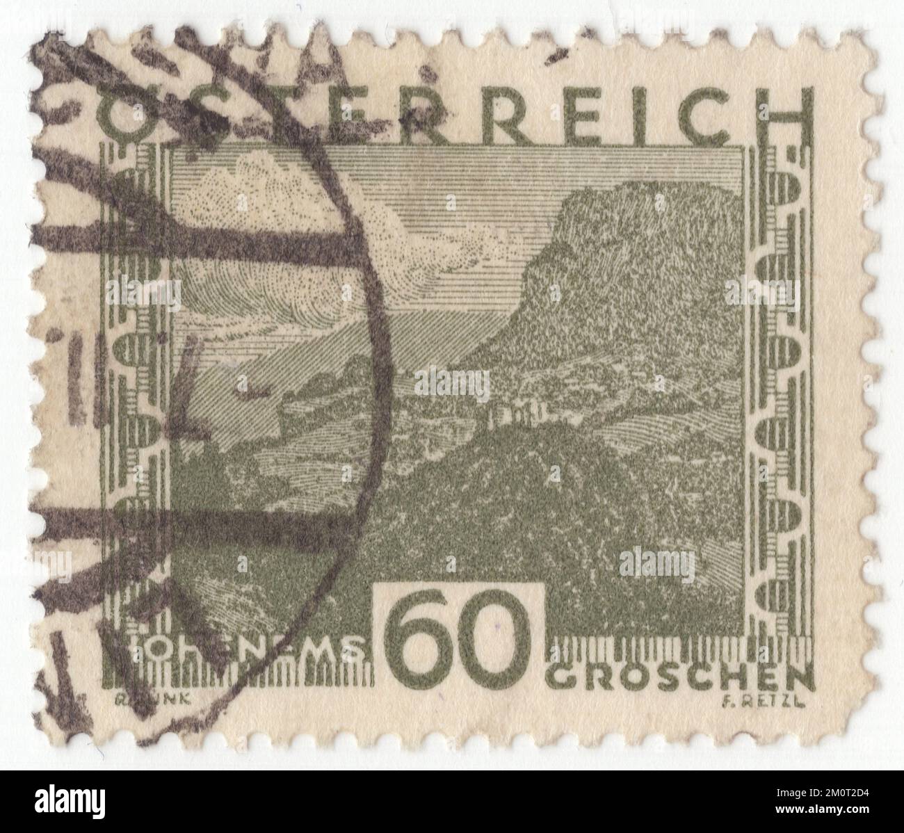AUSTRIA - 1929: Original canceled Austrian 60 groschen olive-green ...