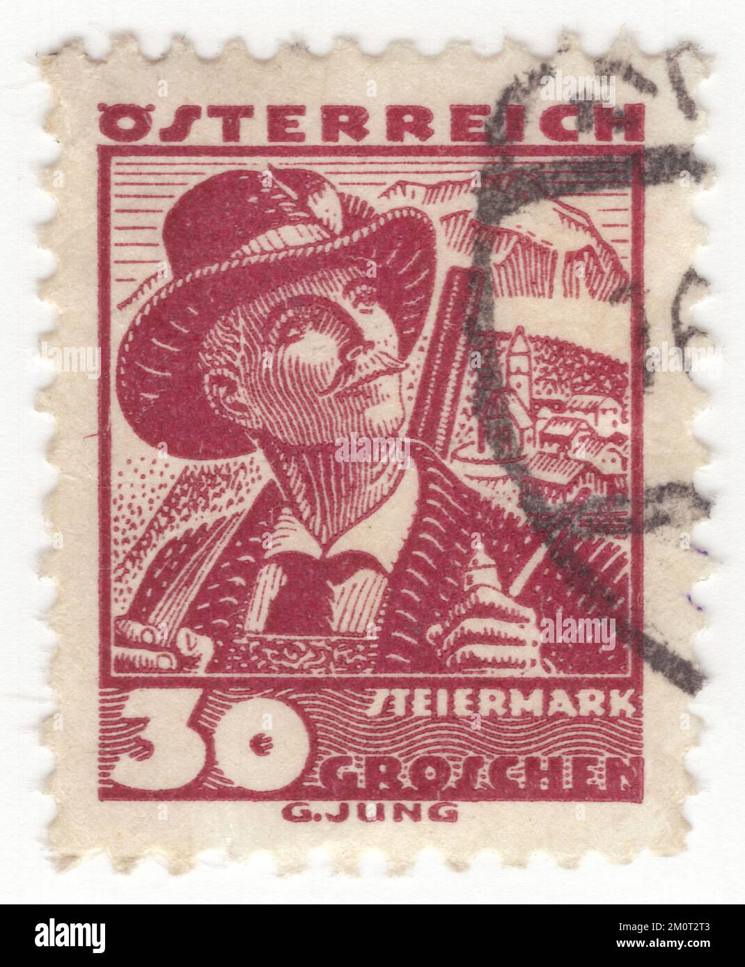 AUSTRIA - 1932: Original canceled Austrian 30 groschen maroon postage ...