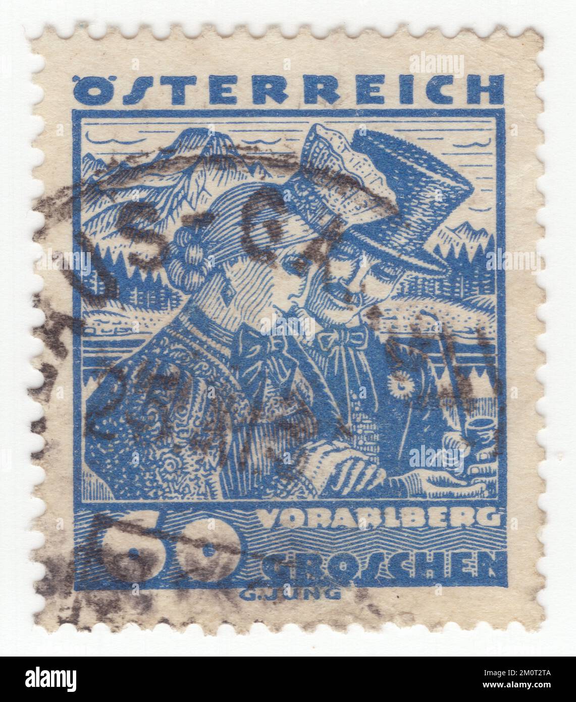 AUSTRIA - 1934: Original canceled Austrian 60 groschen ultramarine ...
