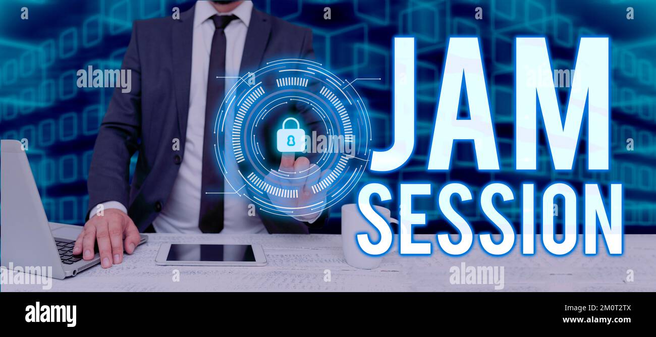 Text sign showing Jam Session. Conceptual photo impromptu performance ...