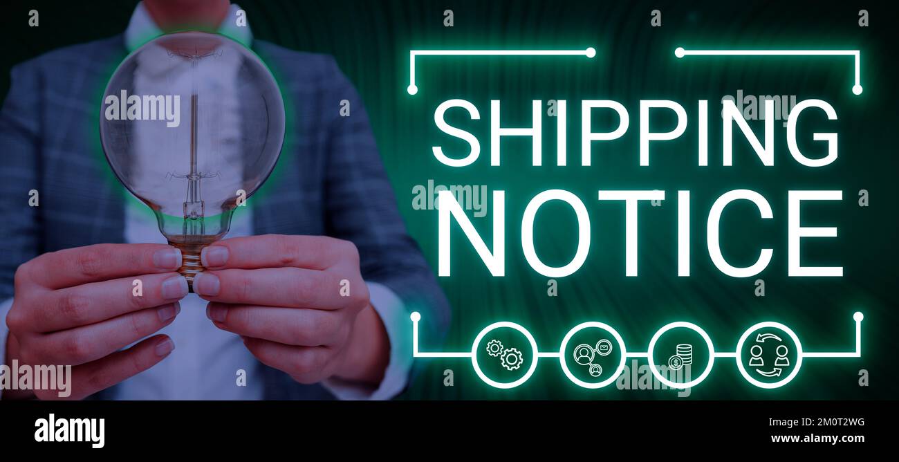 Text caption presenting Shipping Notice. Business showcase ships ... Text caption presenting Shipping Notice. Business showcase ships ...
