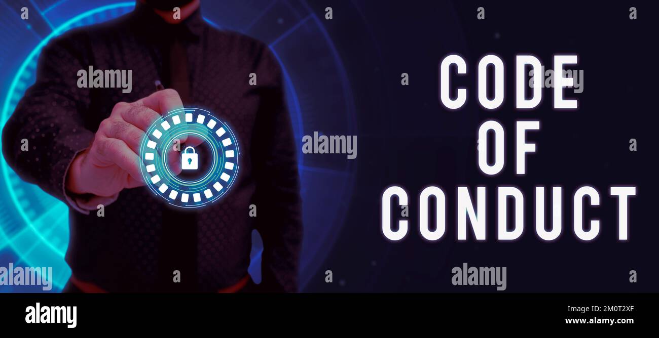 Sign displaying Code Of Conduct. Internet Concept Ethics rules moral ...