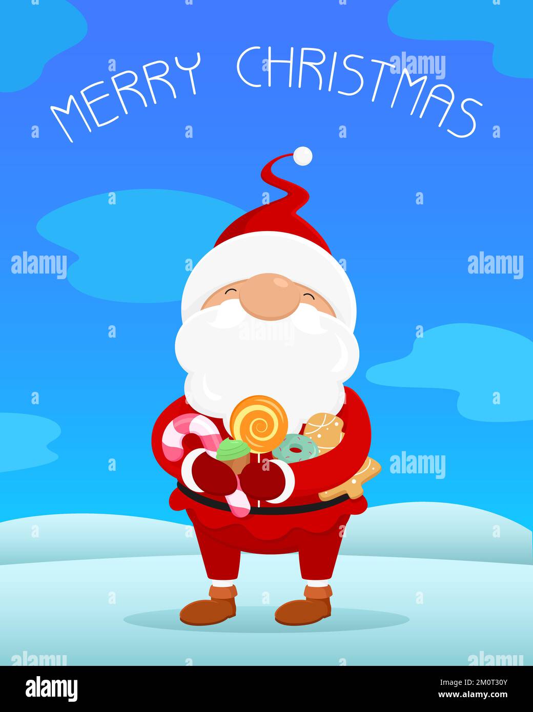Christmas greeting card. Santa holding sweets. Vector illustration ...