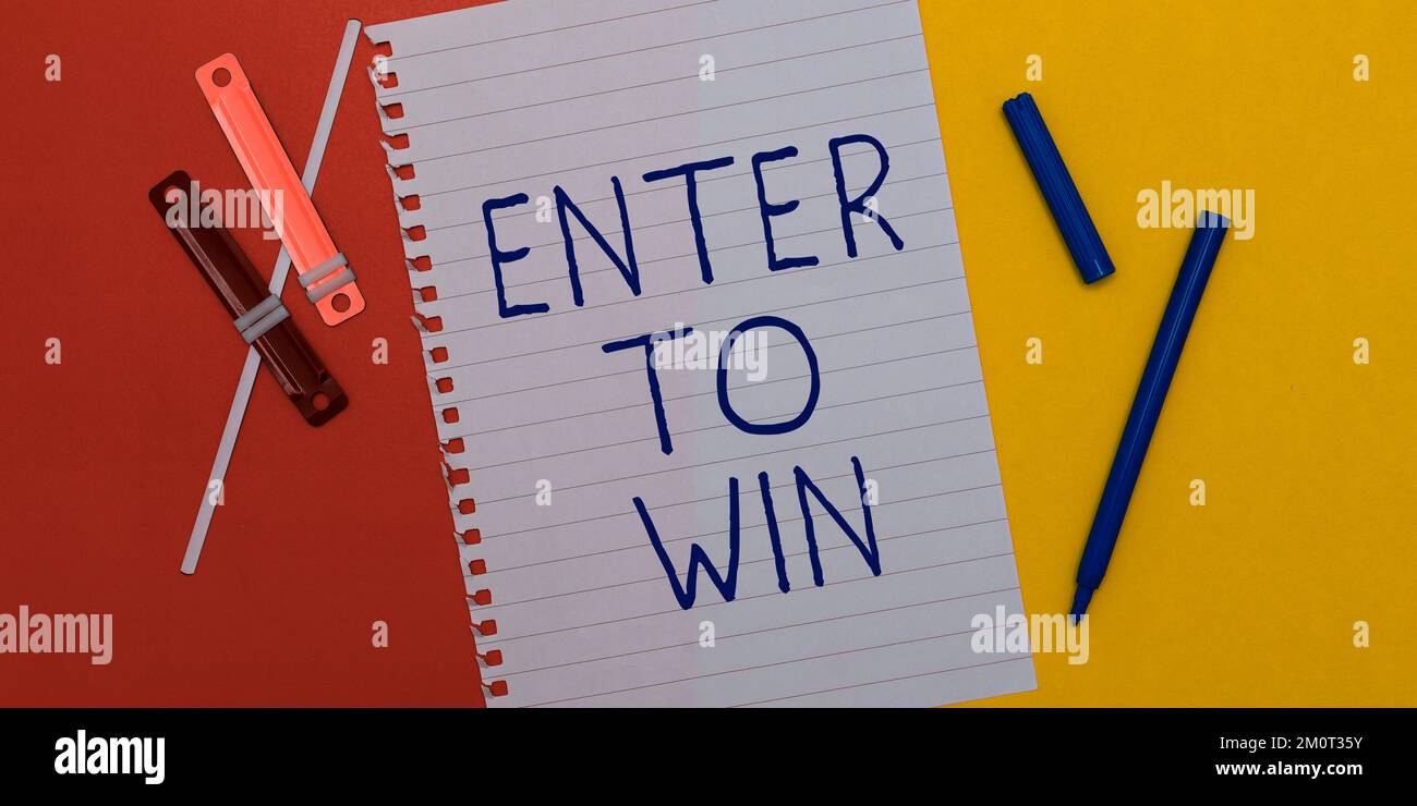 Text caption presenting Enter To Win. Concept meaning exchanging ...