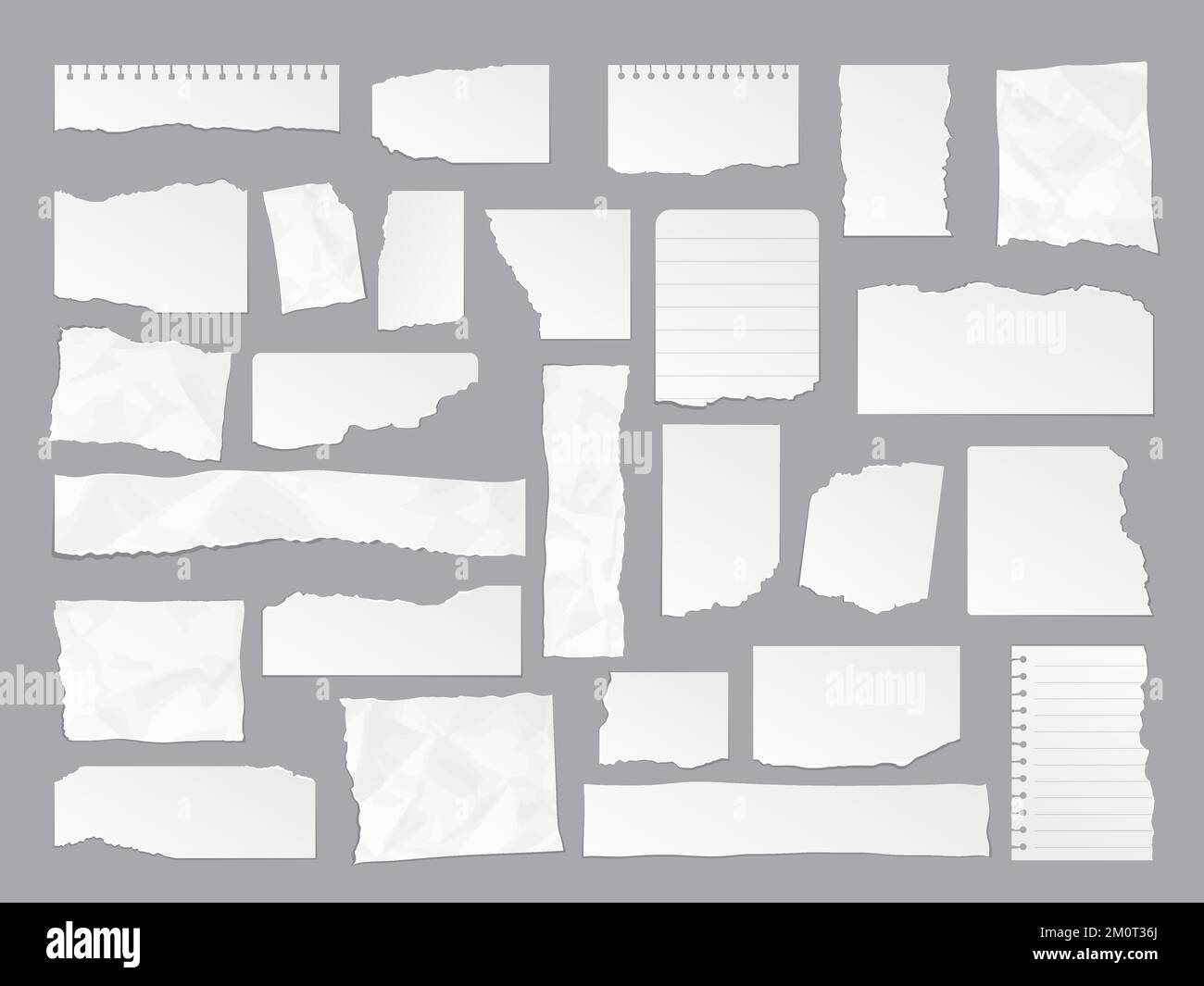White torn paper note rips, sheet edges and page scraps, vector ...