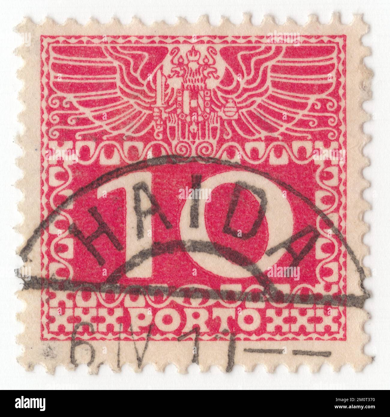 AUSTRIA — 1908: An 10 heller carmine postage due stamp. Numeral and ...