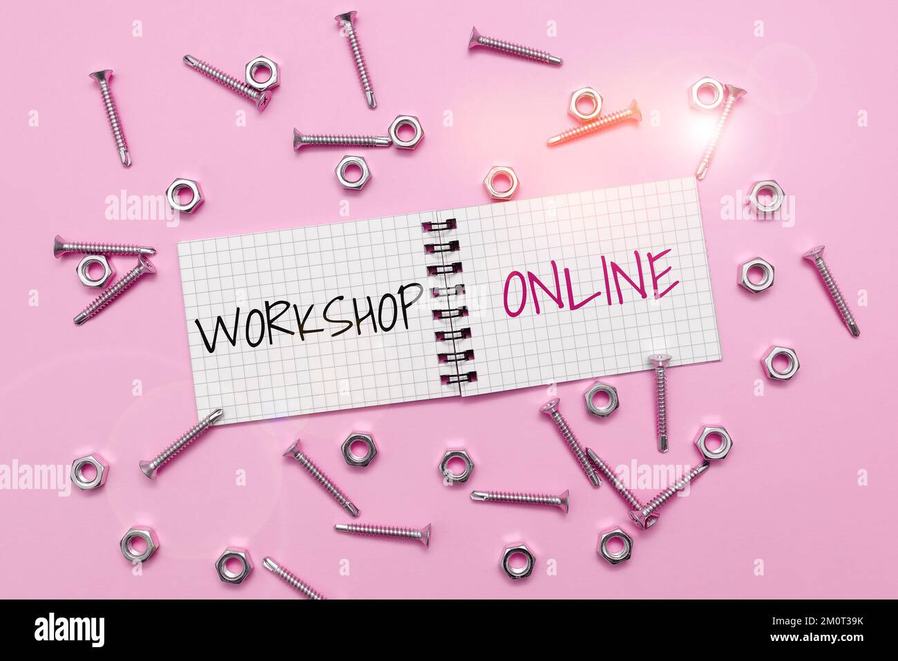 Hand writing sign Workshop Online. Business overview room or building ...