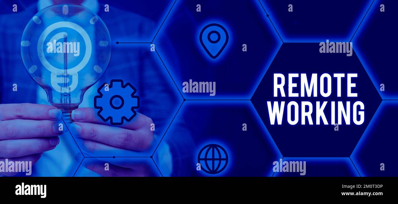 Text caption presenting Remote Working. Internet Concept situation in ...