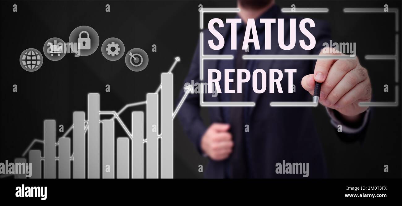 Text Caption Presenting Status Report Word For Update Summary Of