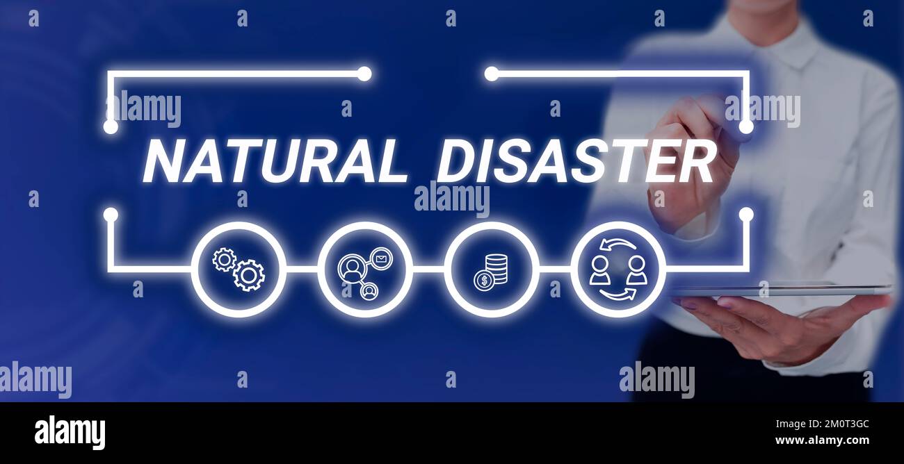 Text caption presenting Natural Disaster. Word Written on occurring in ...