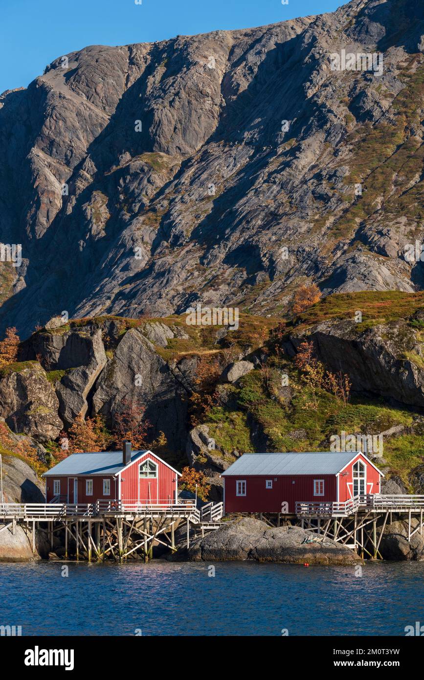 Norway, Nordland County, Lofoten Islands, Nusfjord, rorbuer Stock Photo ...
