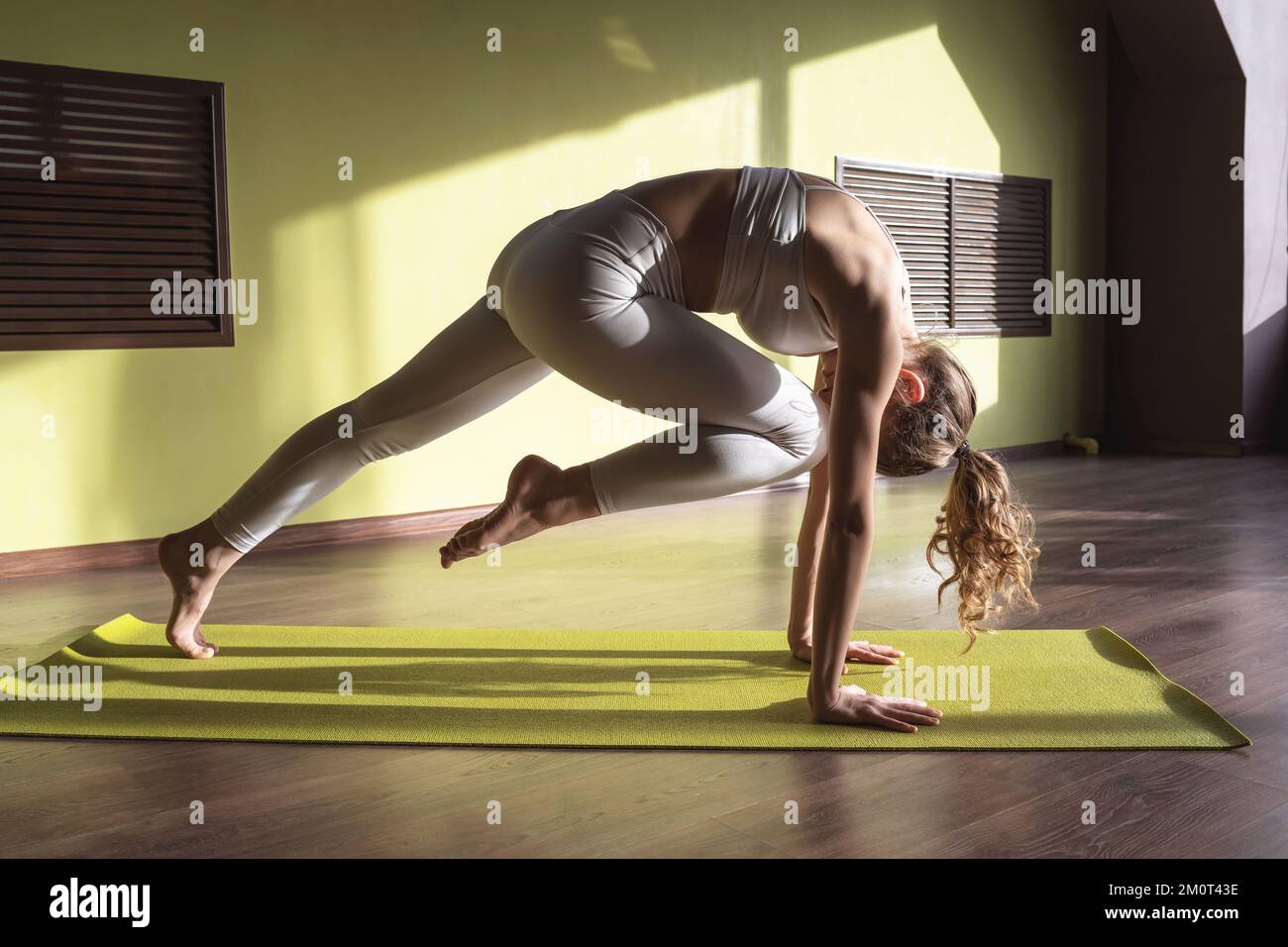 Young Woman Leading A Healthy Lifestyle And Practicing Yoga Performs A