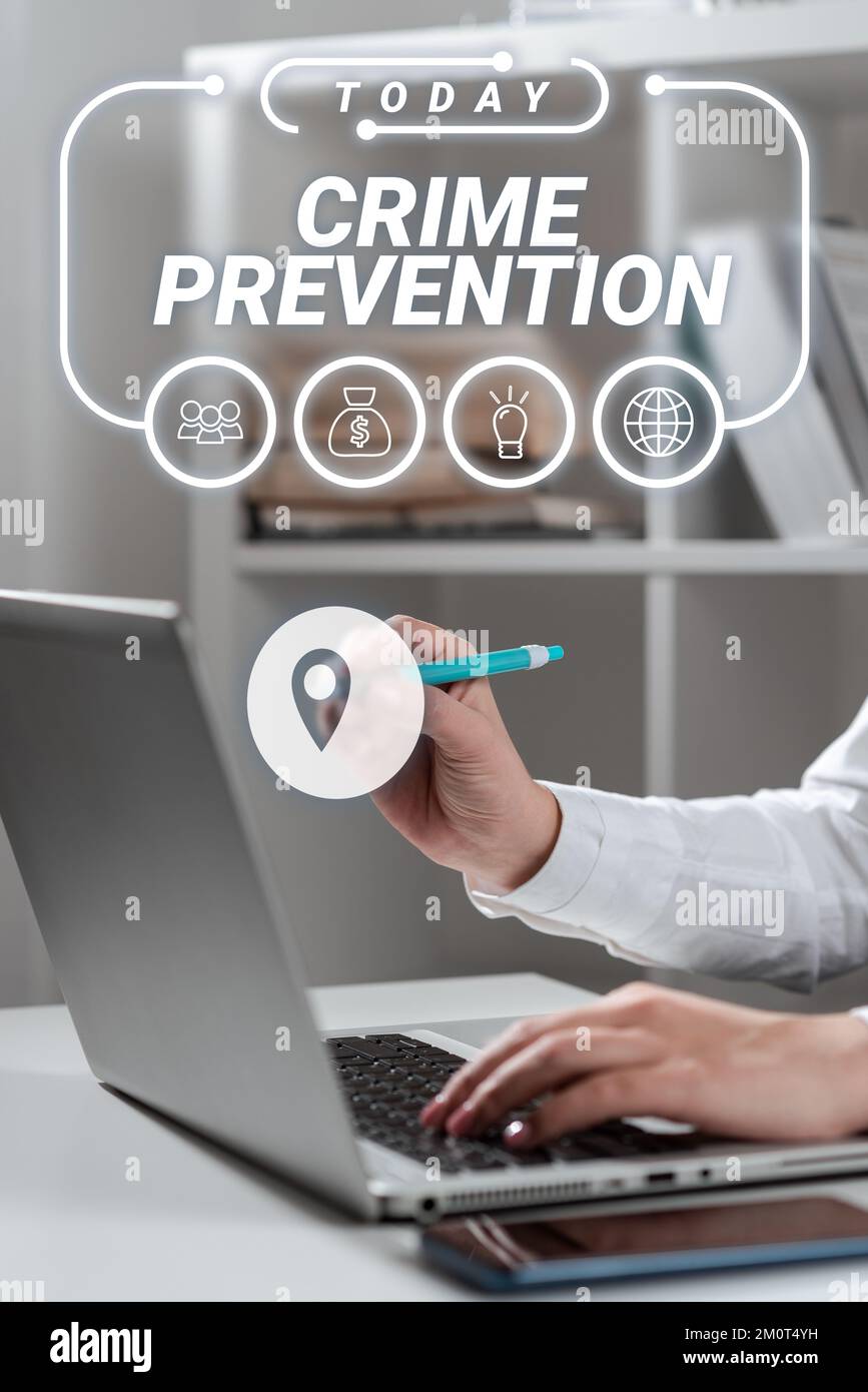 Text showing inspiration Crime Prevention. Business overview Federal ...