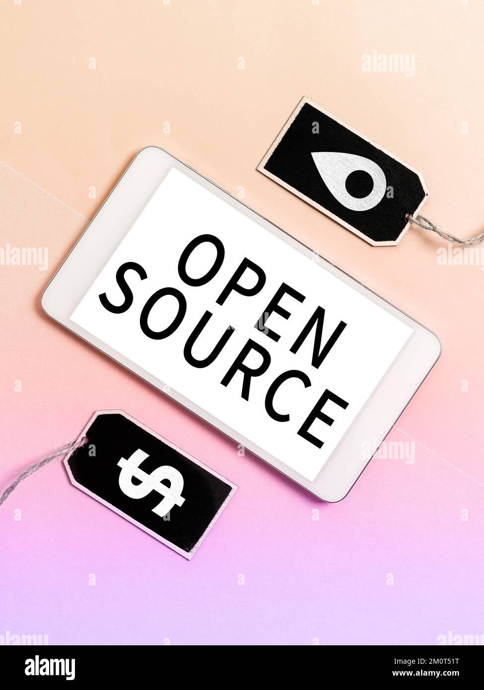 Conceptual display Open Source. Business idea denoting software which original source code ...