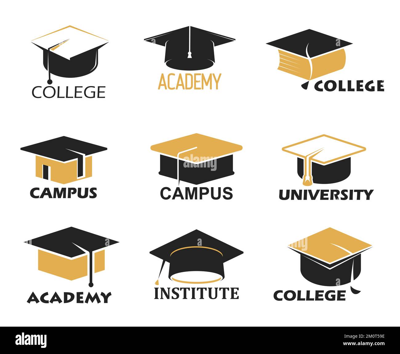 Student graduate cap hat. College and high school education vector icons. University campus ...