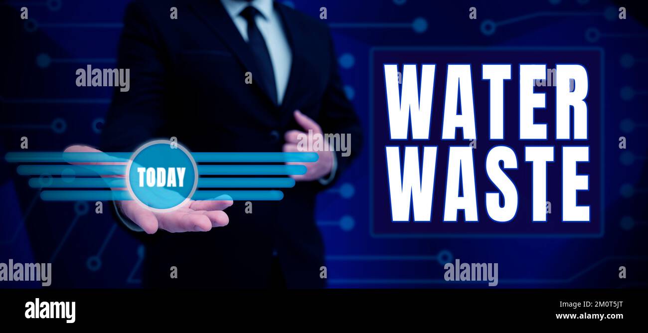 Sign displaying Water Waste. Concept meaning liquid that has been used ...