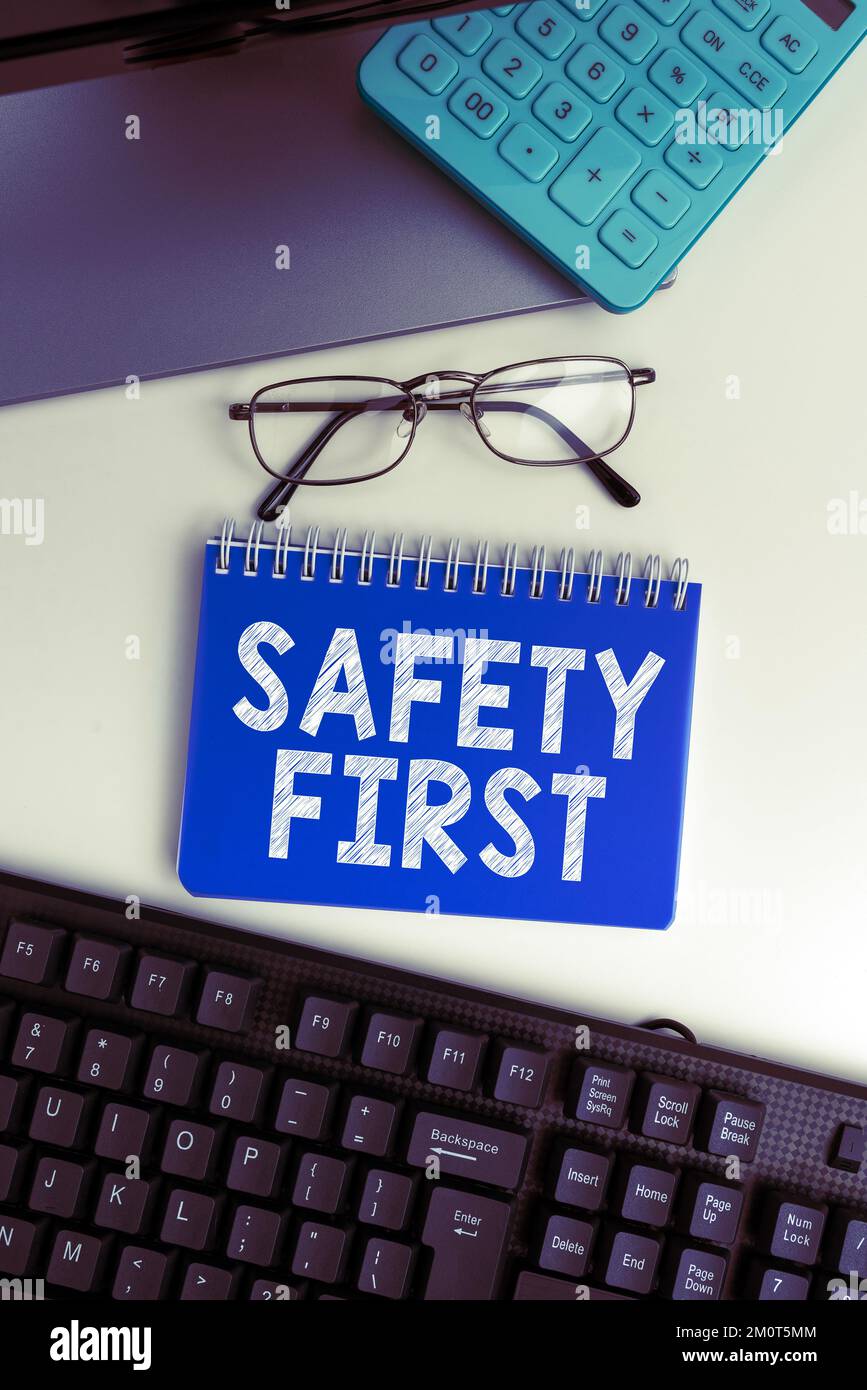 Conceptual display Safety First. Word for Avoid any unnecessary risk ...