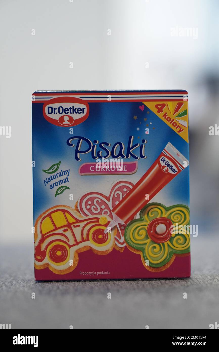 A vertical closeup shot of the "Dr. Oetker" sugar pens box for ...