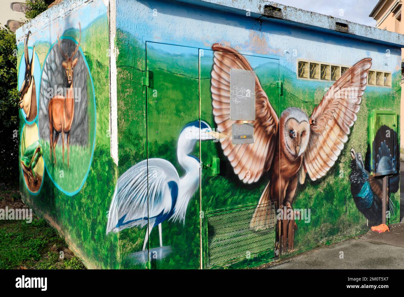 France, Territoire de Belfort, Giromagny, town hall parking lot ...