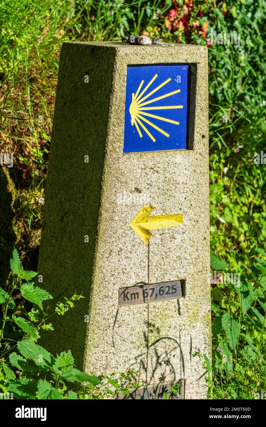 Spain, Galicia, municipality of Palas de Rei, mark of the Camino ...
