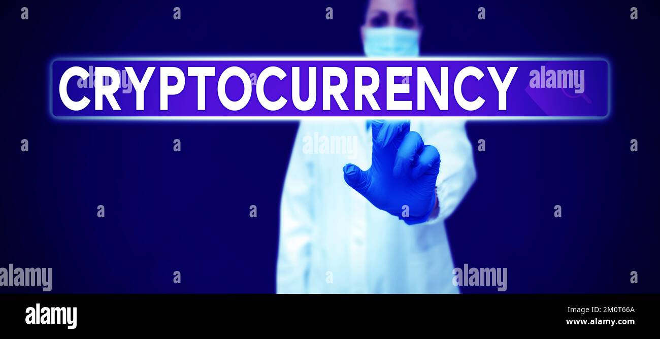 Text caption presenting Cryptocurrency. Concept meaning form of ...