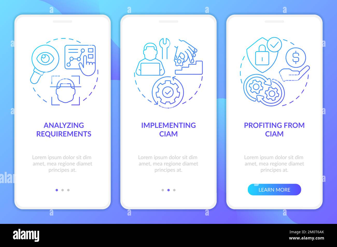 Implement CIAM strategy blue gradient onboarding mobile app screen ...