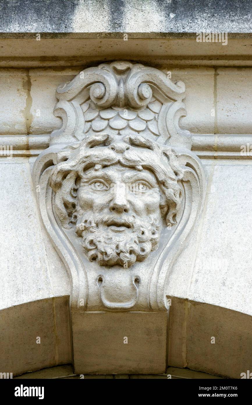 France, Meurthe et Moselle, Nancy, mascaron on one of the facade of the ...