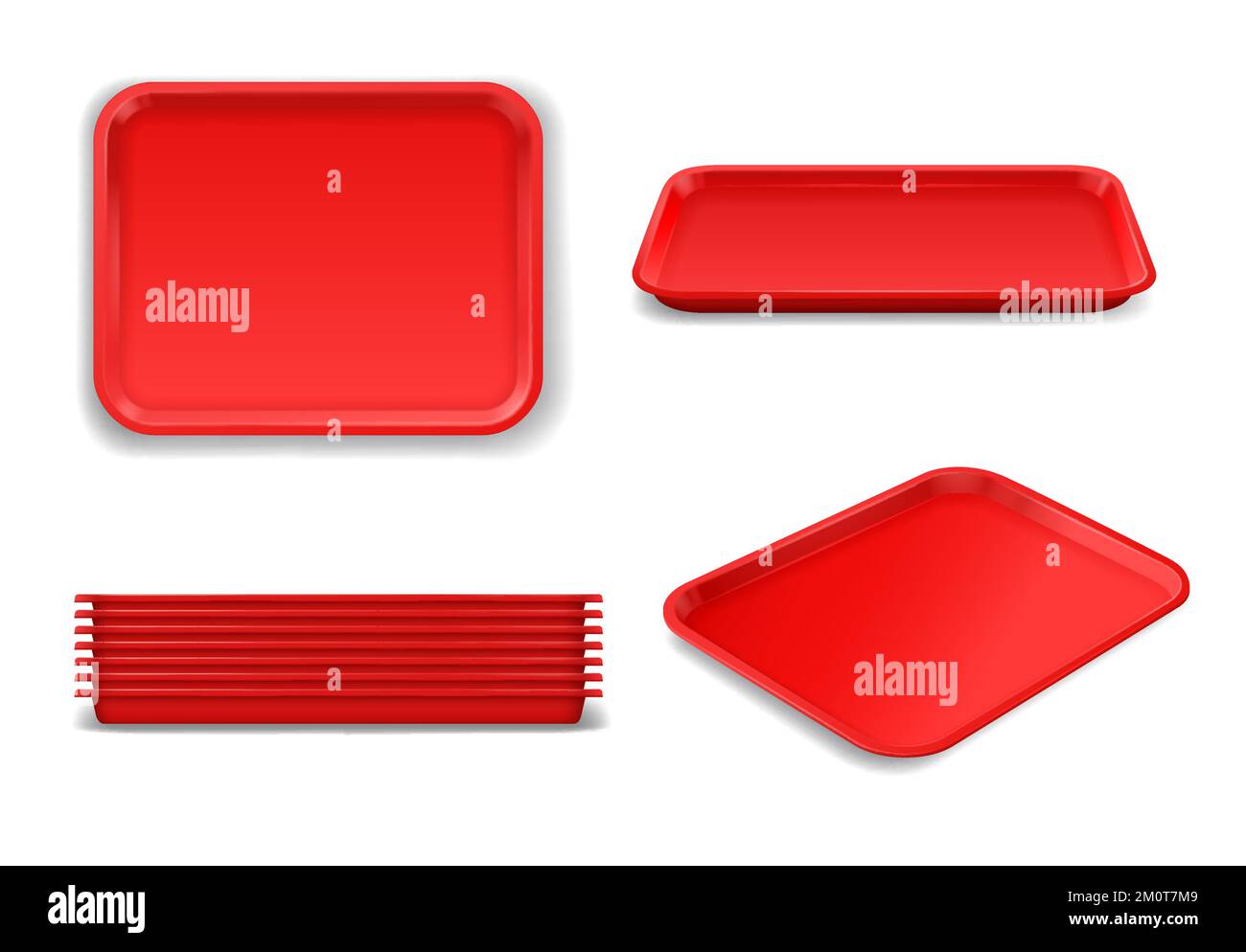Red plastic tray mockup for lunch food. Isolated rectangle realistic ...