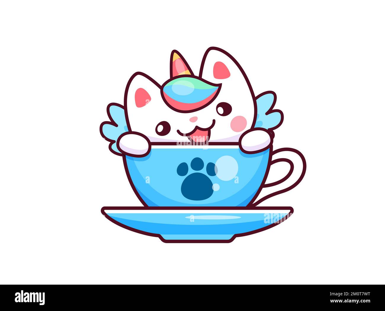 Cartoon cute kawaii caticorn character in tea cup. Fantasy kitten ...
