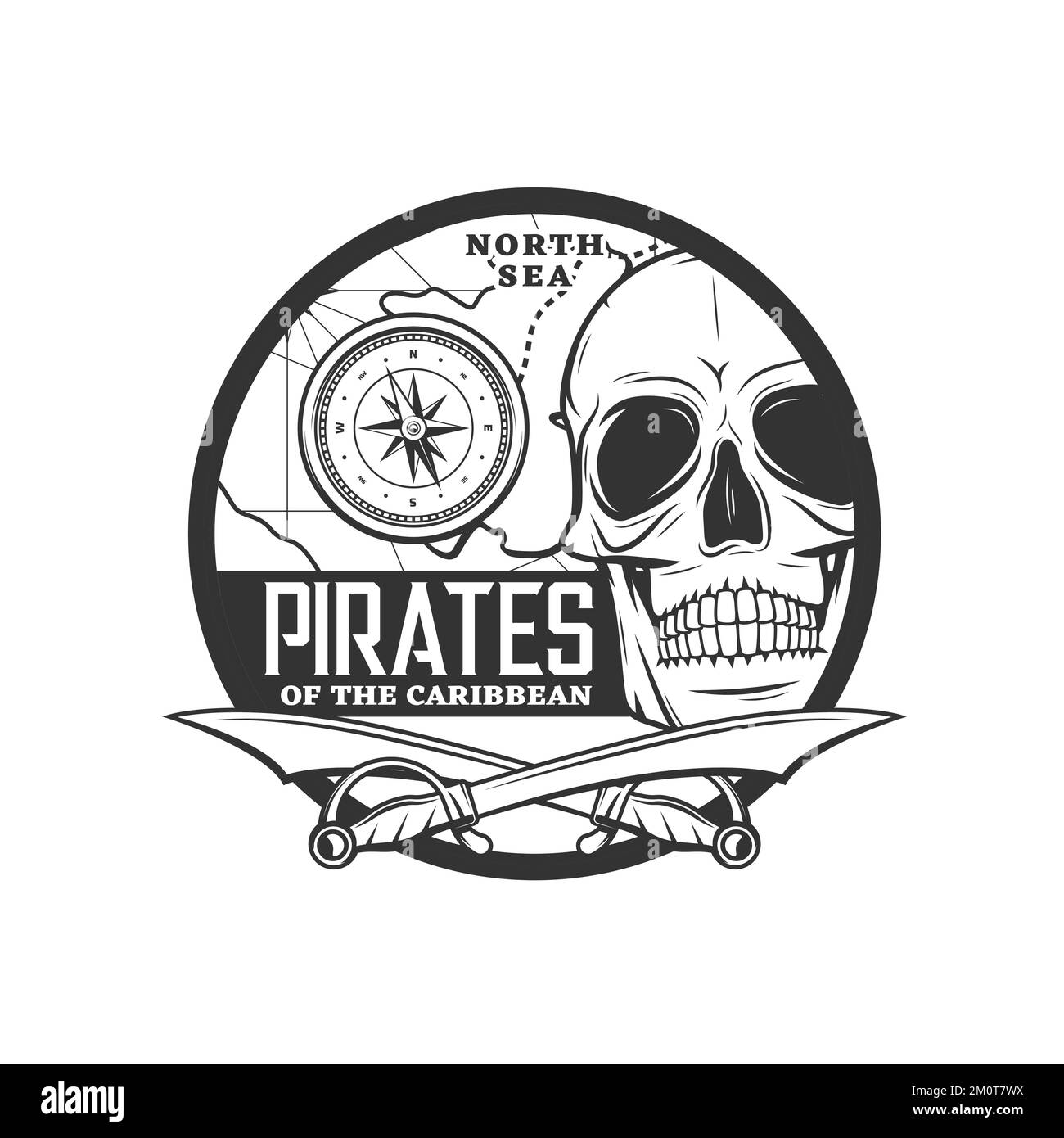 Caribbean pirates icon. Corsair and buccaneer, filibuster pirate ...