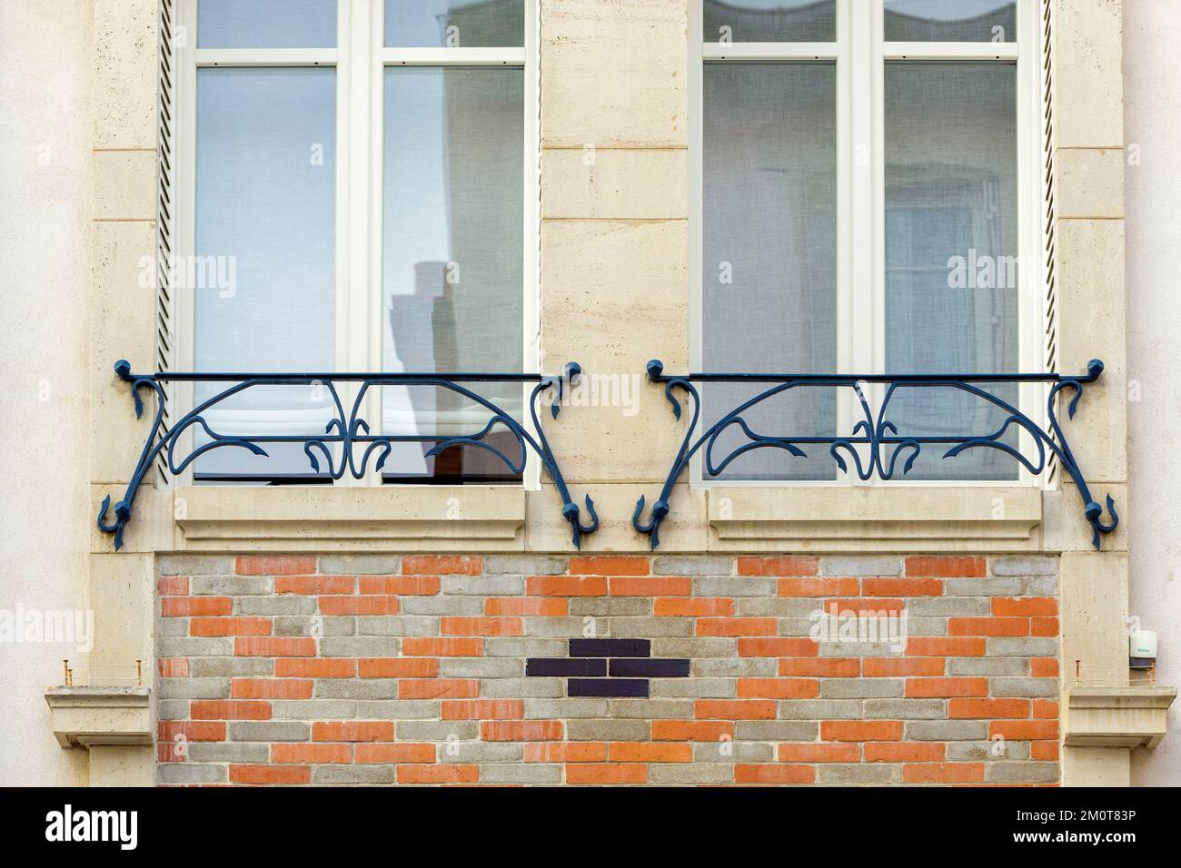 France, Meurthe et Moselle, Nancy, facade of house made of red bricks ...