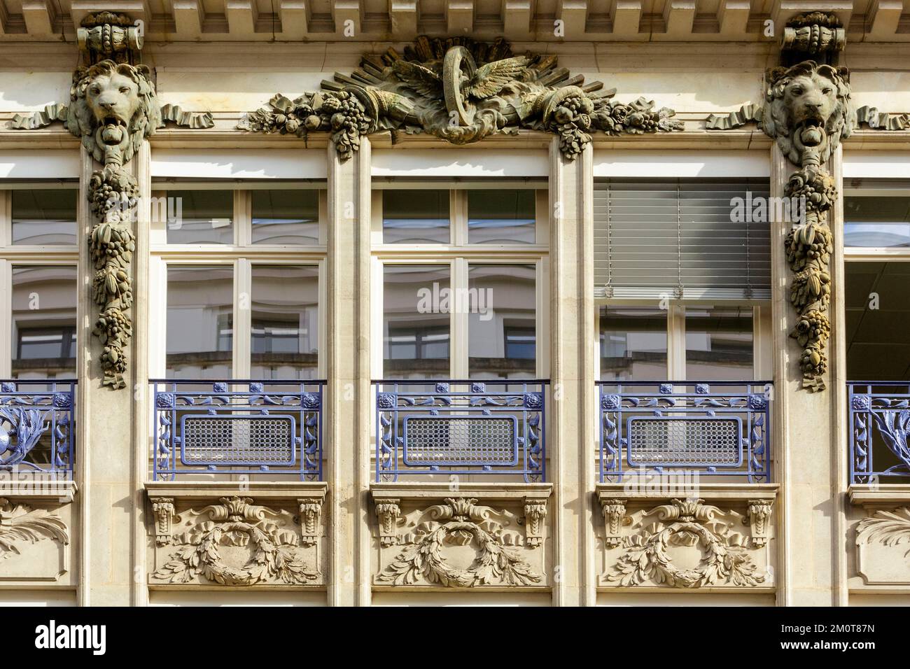 France, Meurthe et Moselle, Nancy, detail of the facade of former Hotel ...