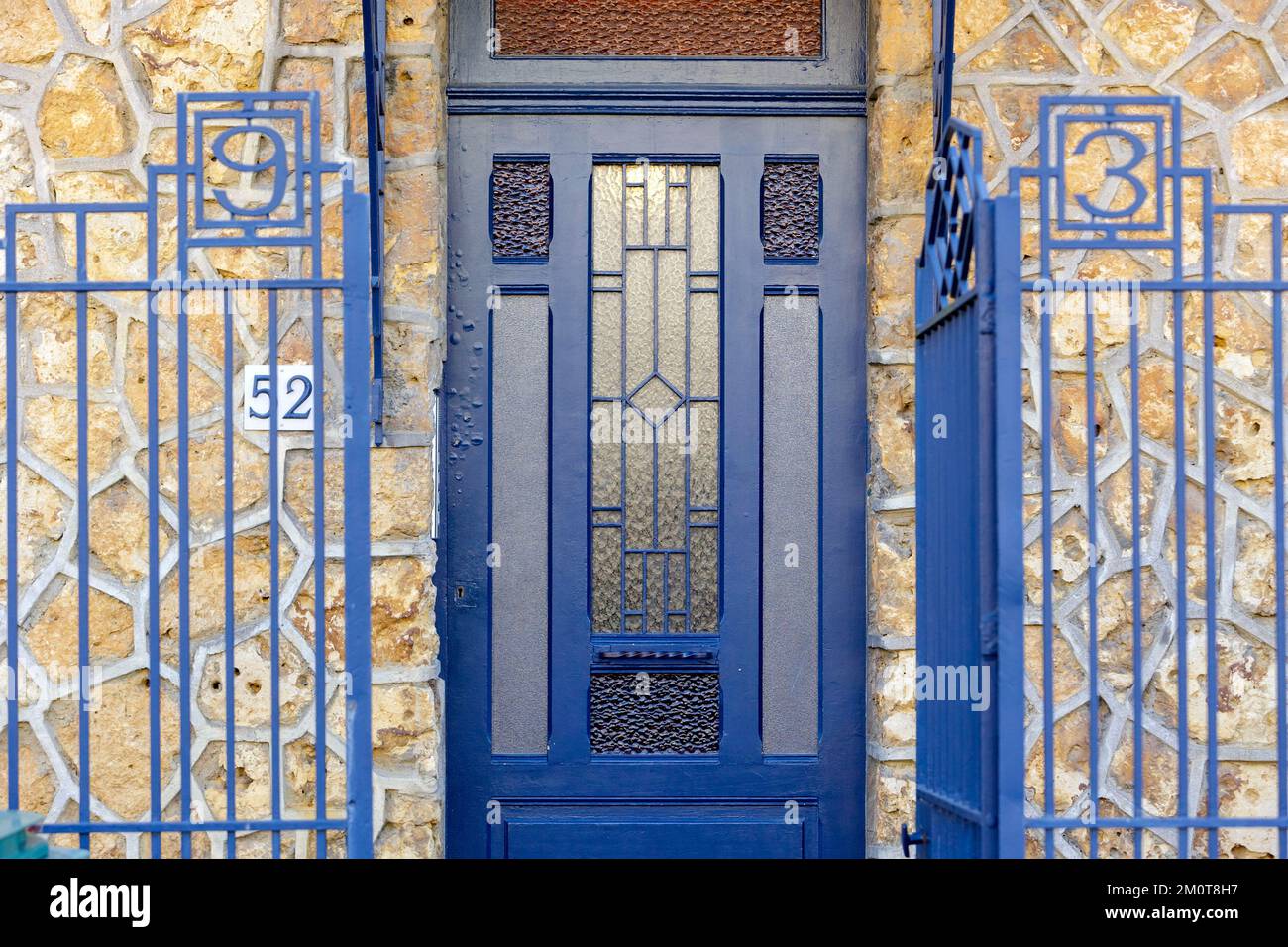 France, Meurthe et Moselle, Vandoeuvre les Nancy, facade and doorway of ...
