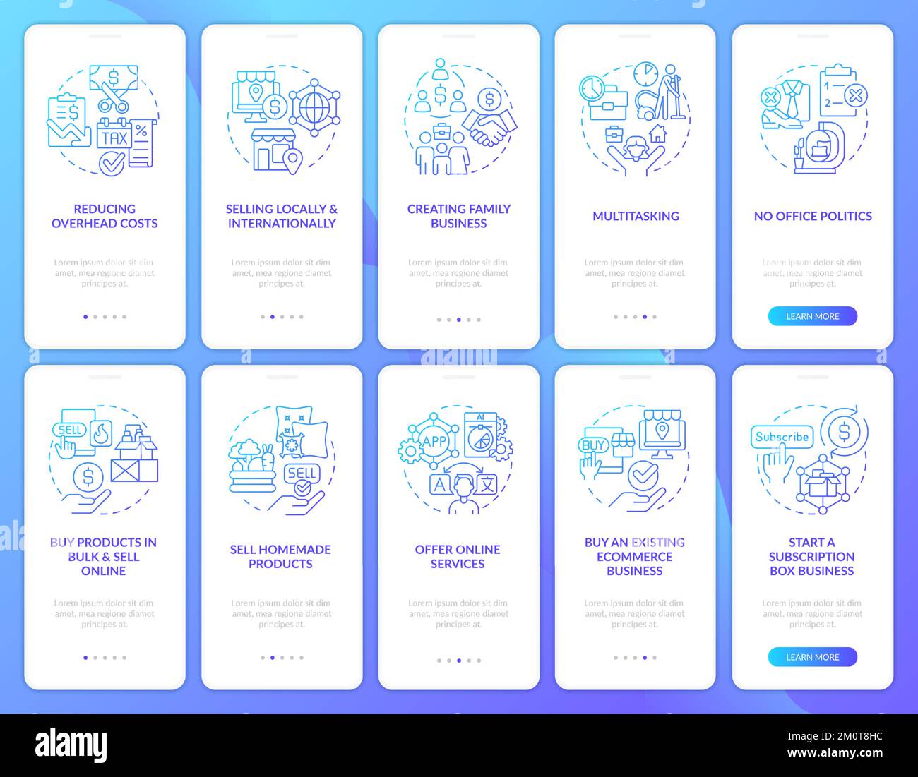 Earning money from home blue gradient onboarding mobile app screen set ...