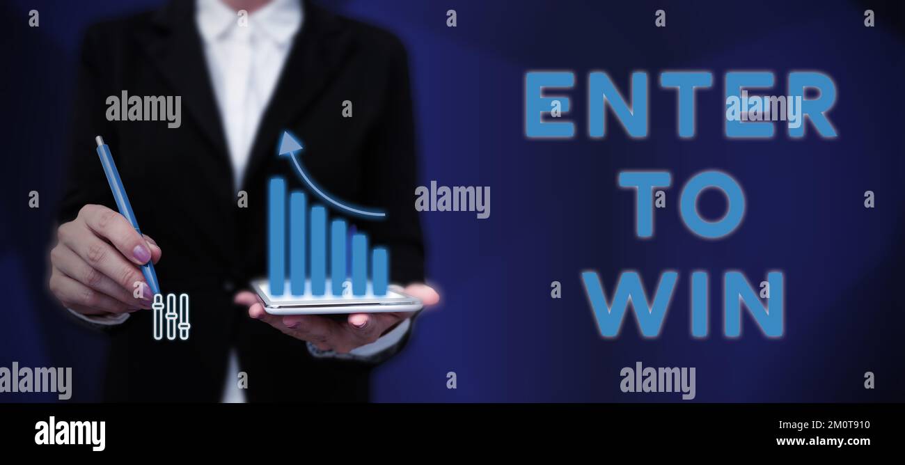 Hand writing sign Enter To Win. Business showcase exchanging something ...