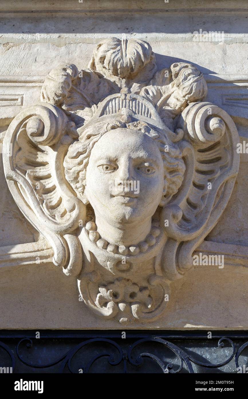 France, Meurthe et Moselle, Nancy, detail of a mascaron representing a ...