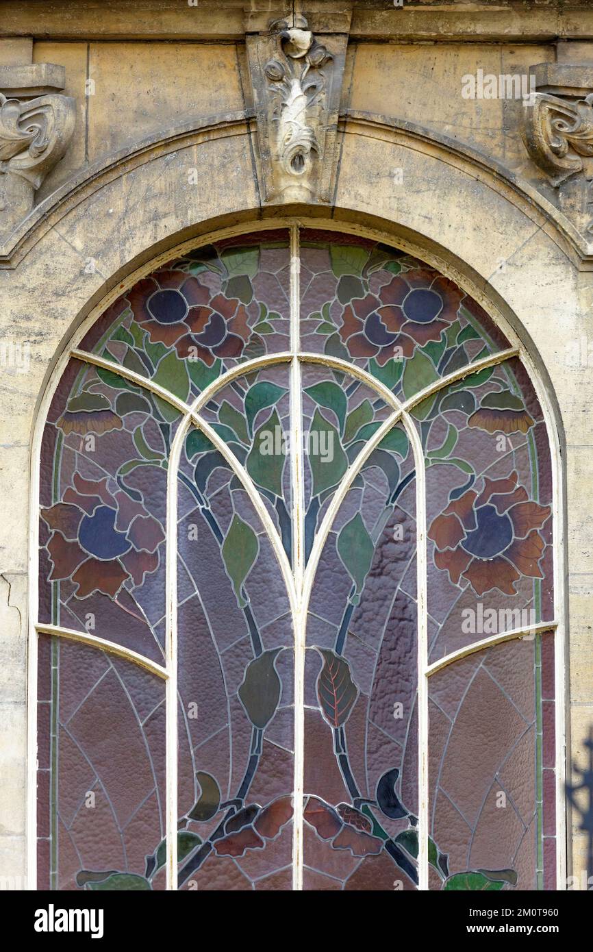 France, Meurthe et Moselle, Nancy, Art Nouveau stained glass window ...