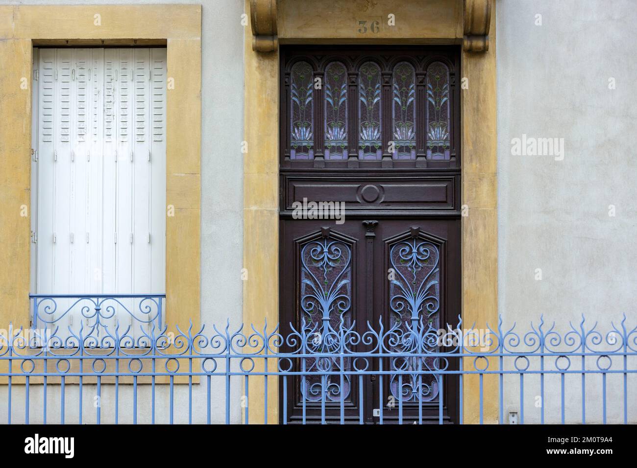 France, Meurthe et Moselle, Nancy, detail of the service door of former ...