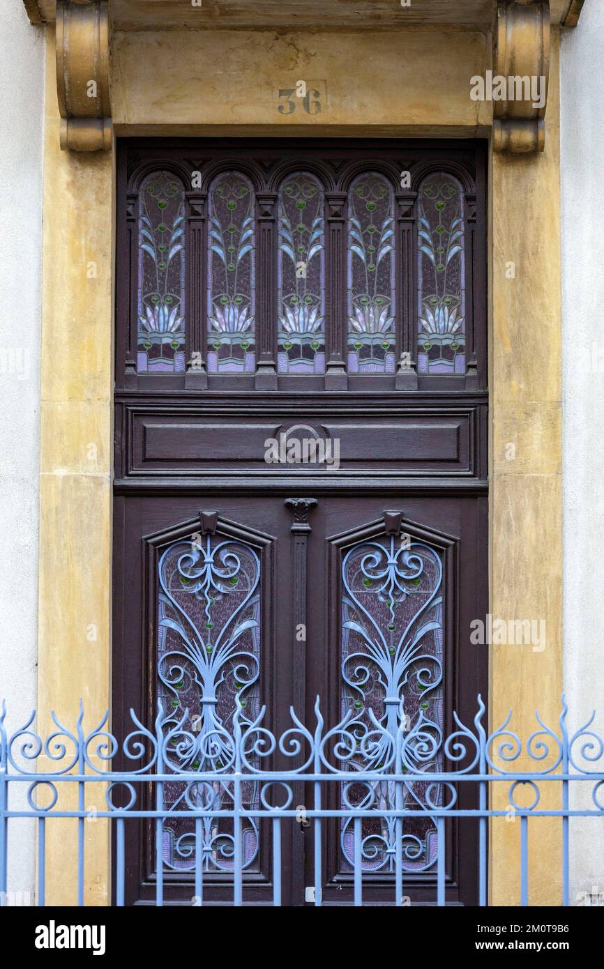 France, Meurthe et Moselle, Nancy, detail of the service door of former ...