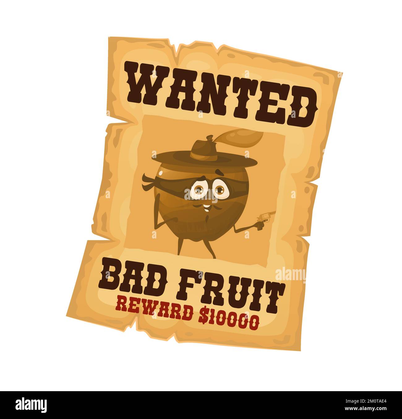 Western wanted poster with fruit robber, Wild West bandit placard ...