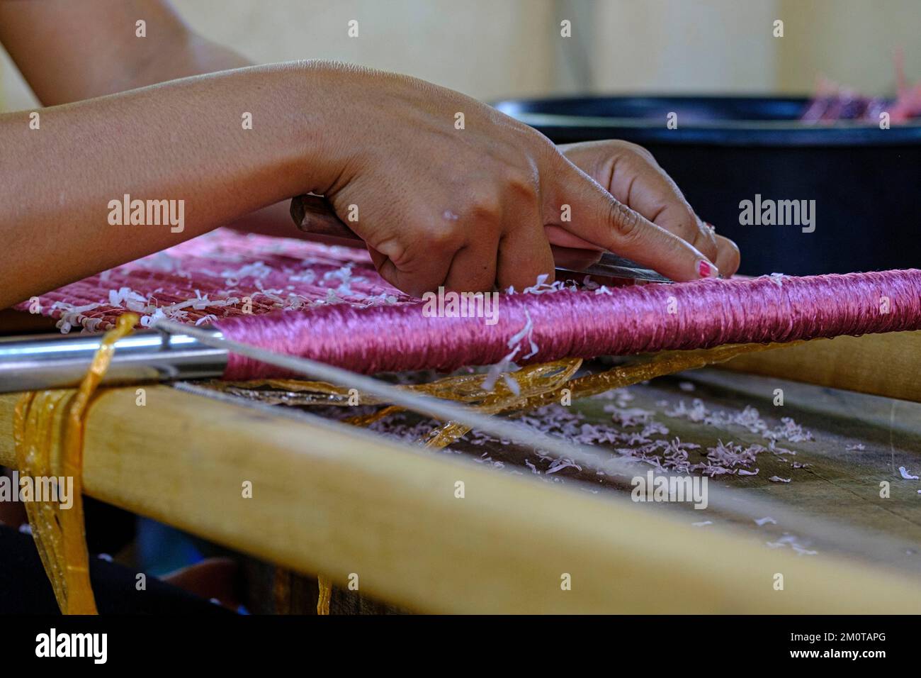 Cambodia, handicraft, silk weaving Stock Photo - Alamy
