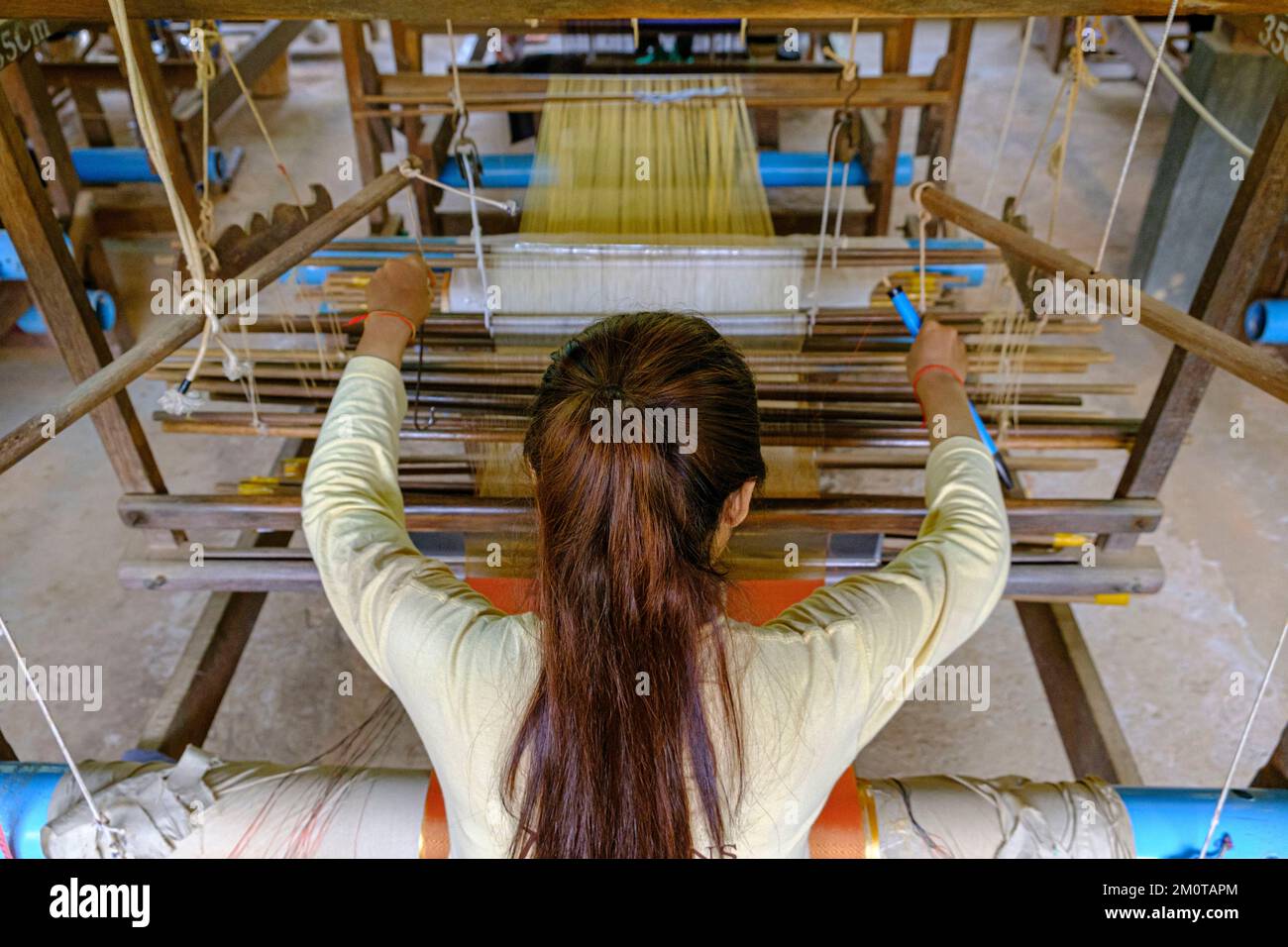 Cambodia, handicraft, silk weaving Stock Photo - Alamy