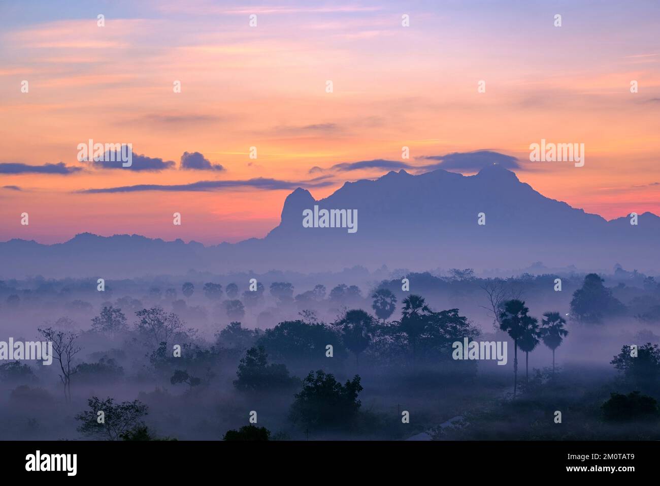 Myanmar, Burma, Karen or Kayin state, Hpa An, landscape at sunrise ...