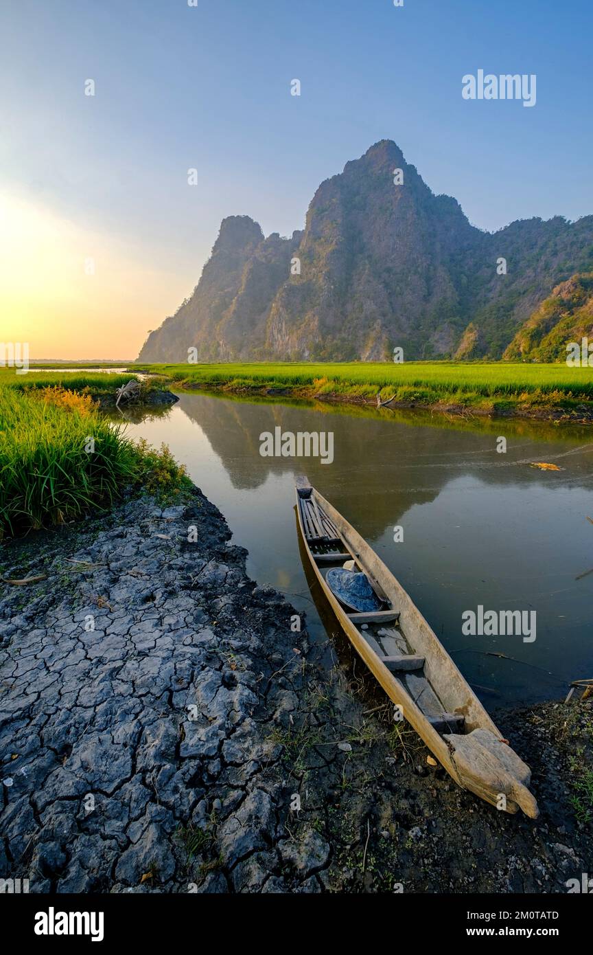 Myanmar, Burma, Karen state, Hpa An, landscape near Than Lwyn or ...