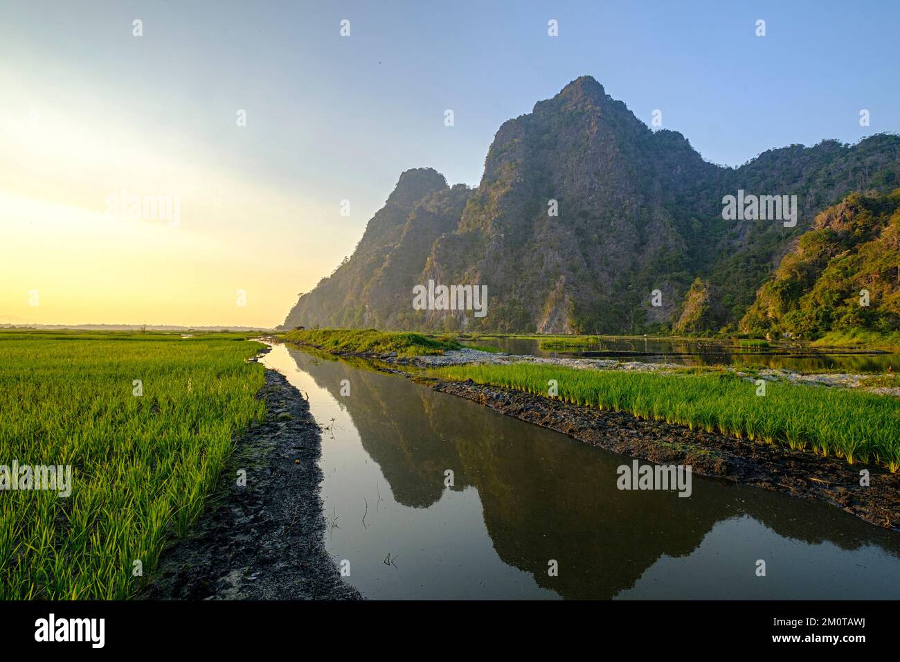 Myanmar, Burma, Karen state, Hpa An, landscape near Than Lwyn or ...