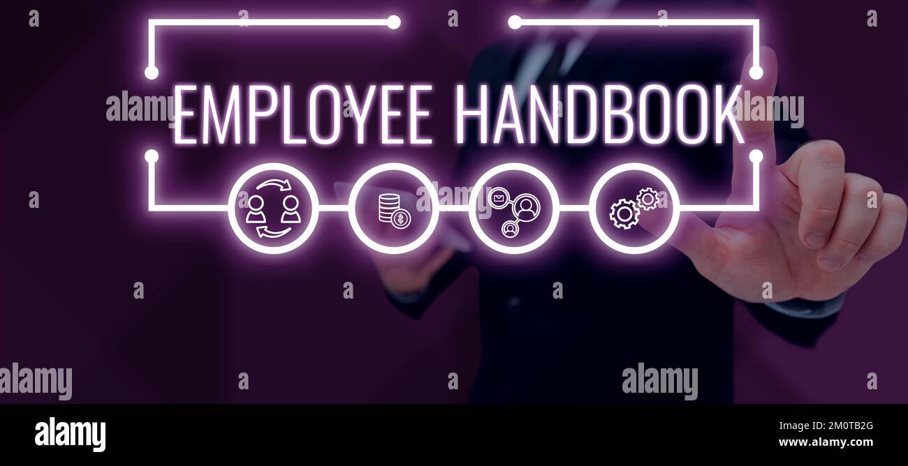 Hand writing sign Employee Handbook. Business idea Document that ...